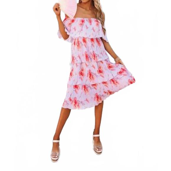 entro | Dresses | New Entro Pleated Floral Midi Dress In Lavender ...